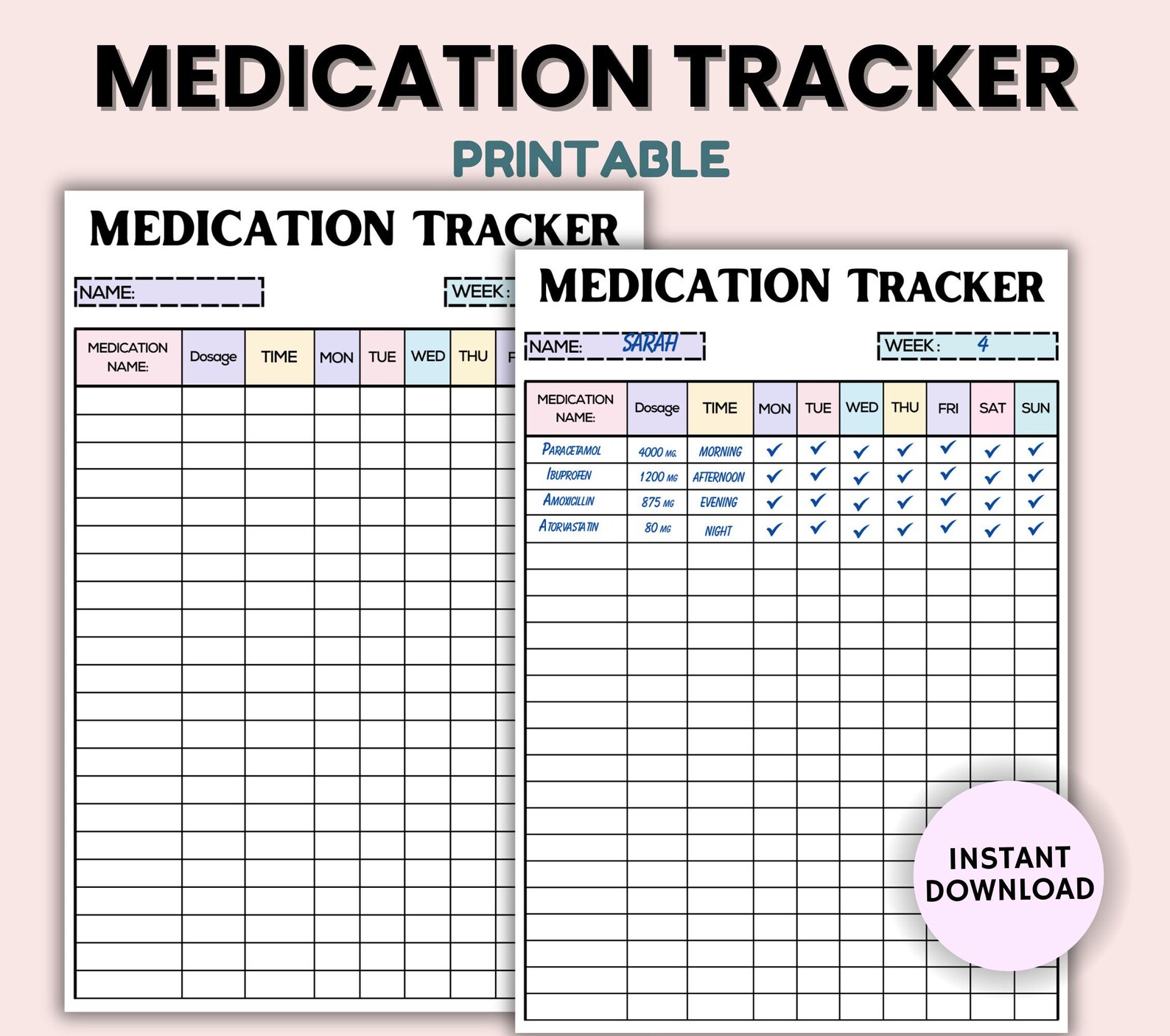 Weekly Medication Tracker, Morning Afternoon Evening, Supplement Log ...