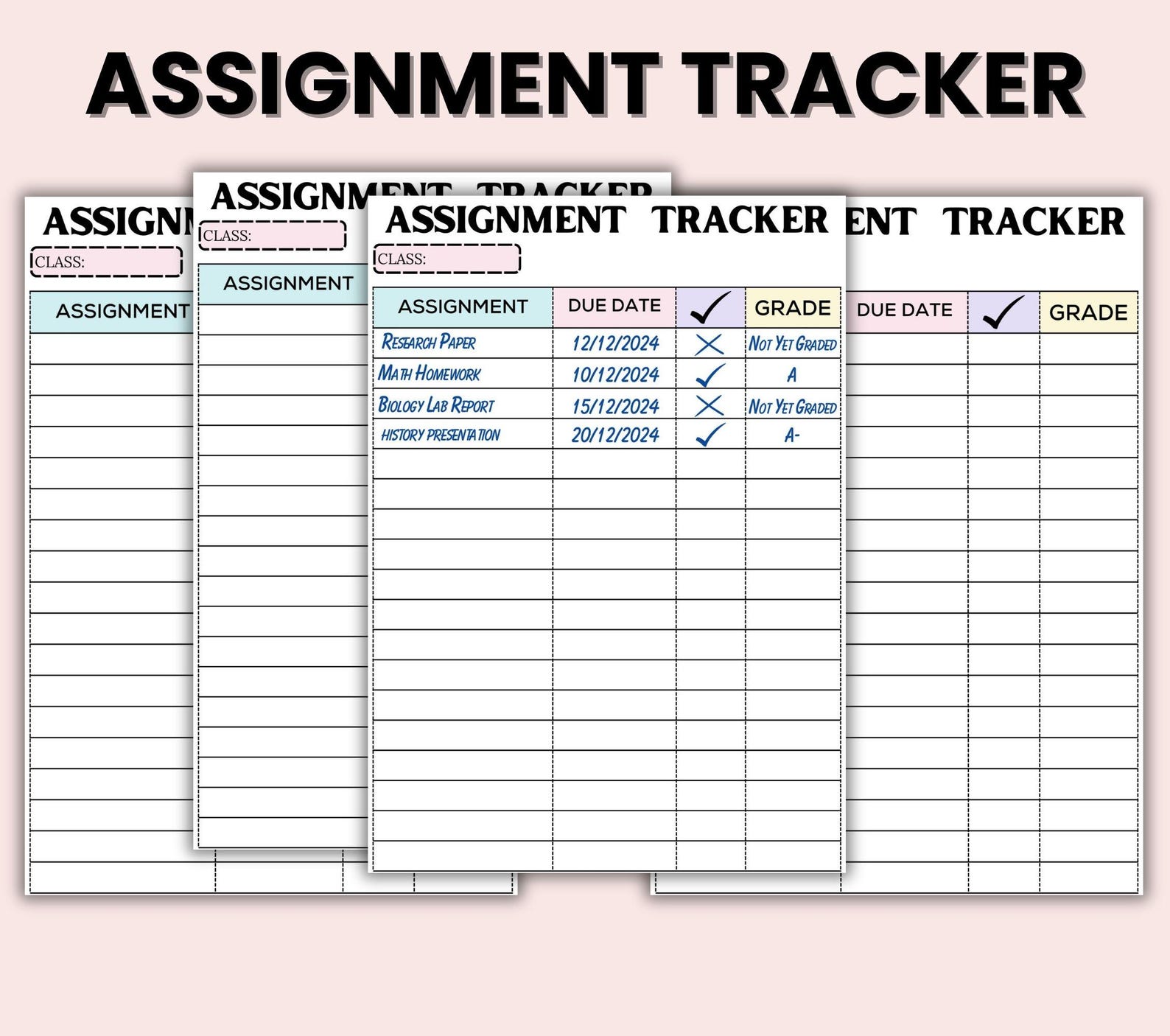 Printable Assignment Tracker, Student Journal, Student Planner ...