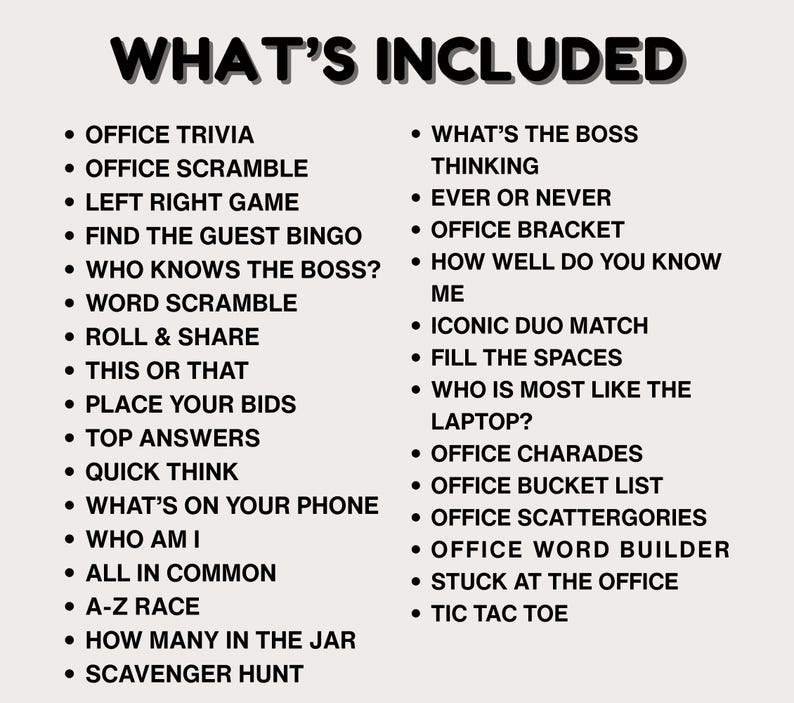 Office Games Printable, Happy Hour Activities, Office Party Games for ...