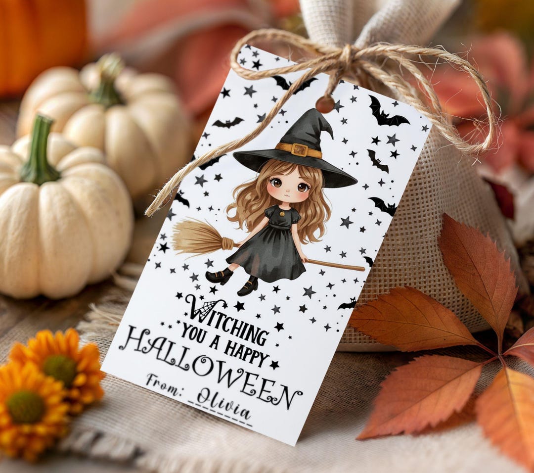 Halloween Witch Favor Tag, Witching You a Happy Halloween Gift Tag ...