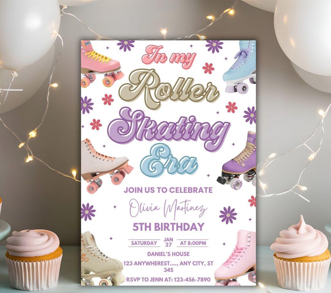 Editable in My Roller Skating Era Birthday Invitation Template Lets ...