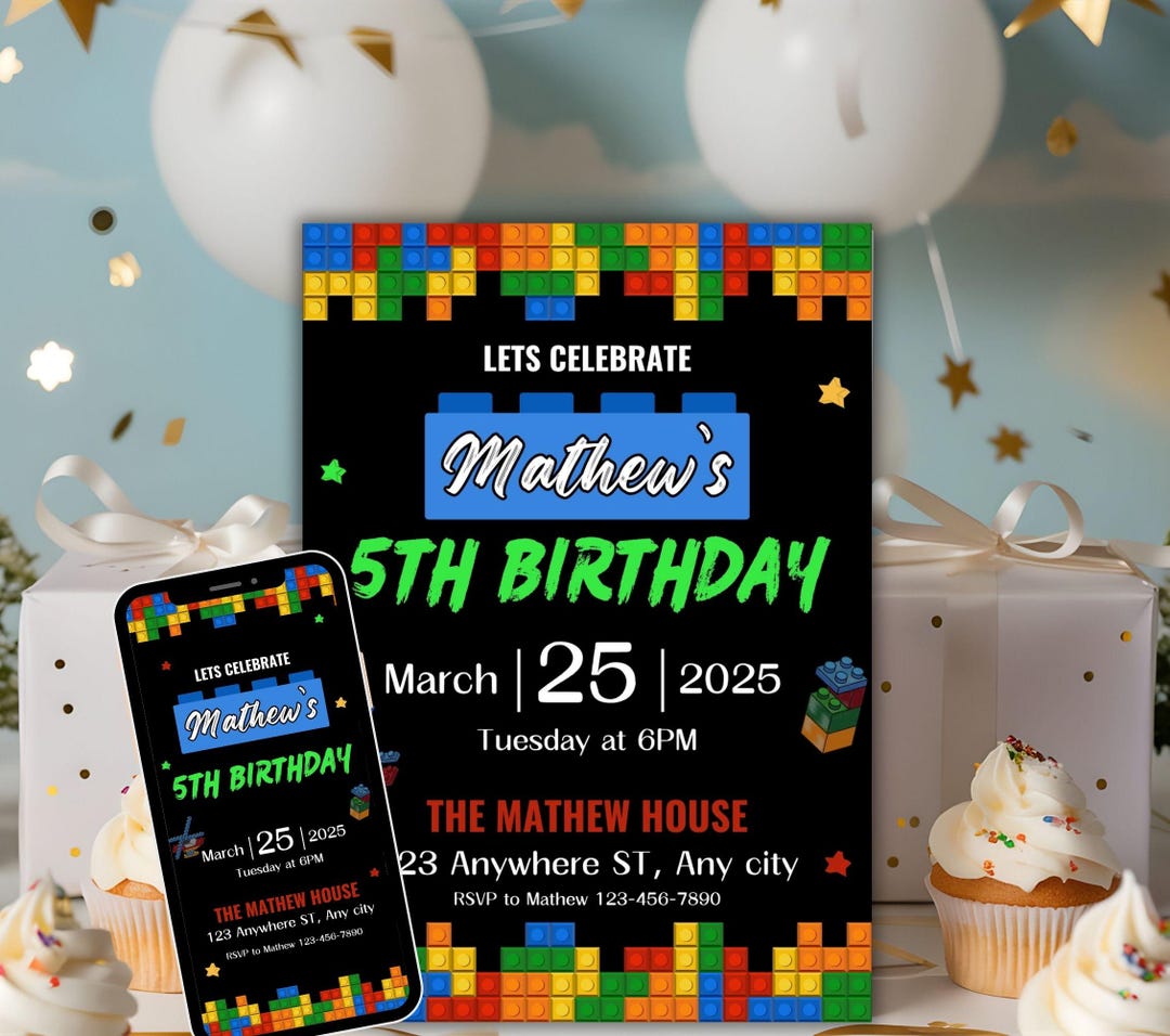 Editable Building Blocks Birthday Invitation Template, Building Blocks ...