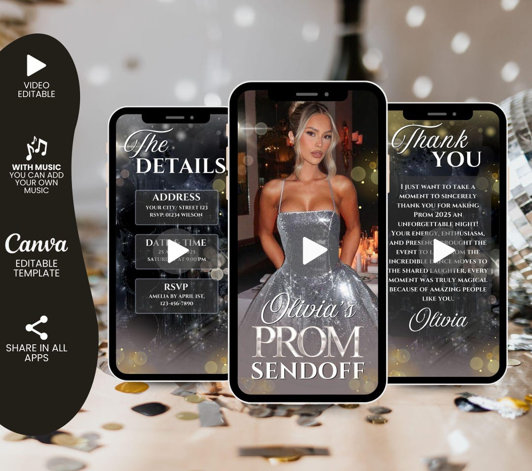 Digital Prom Send off Invitation, Editable Black Silver Boys Flyer ...