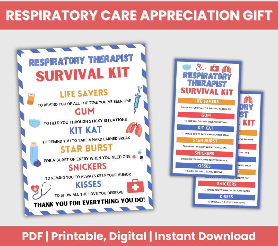 Respiratory Care Week Gift Tag Printable, Respiratory Therapist Survival Kit Tag, Respiratory ...