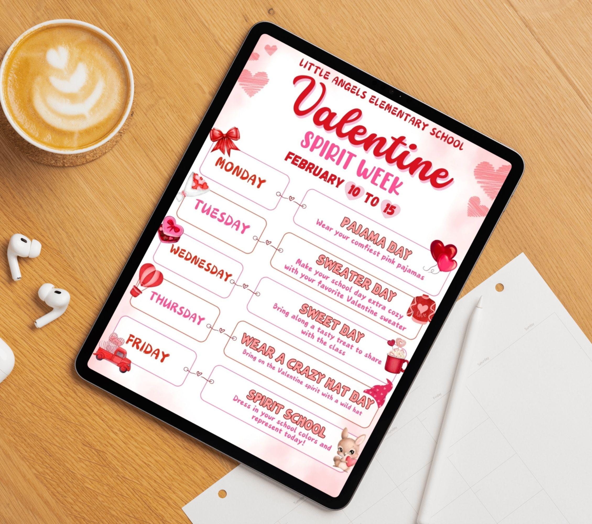 Editable Valentine's School Spirit Week Flyer, PTO Schedule, February ...