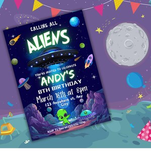 Editable Alien Birthday Invitation, UFO Invitation, Alien Invitation ...