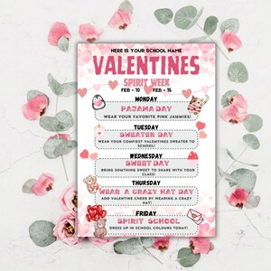 Editable Valentine's School Spirit Week Flyer, PTO Schedule, February ...