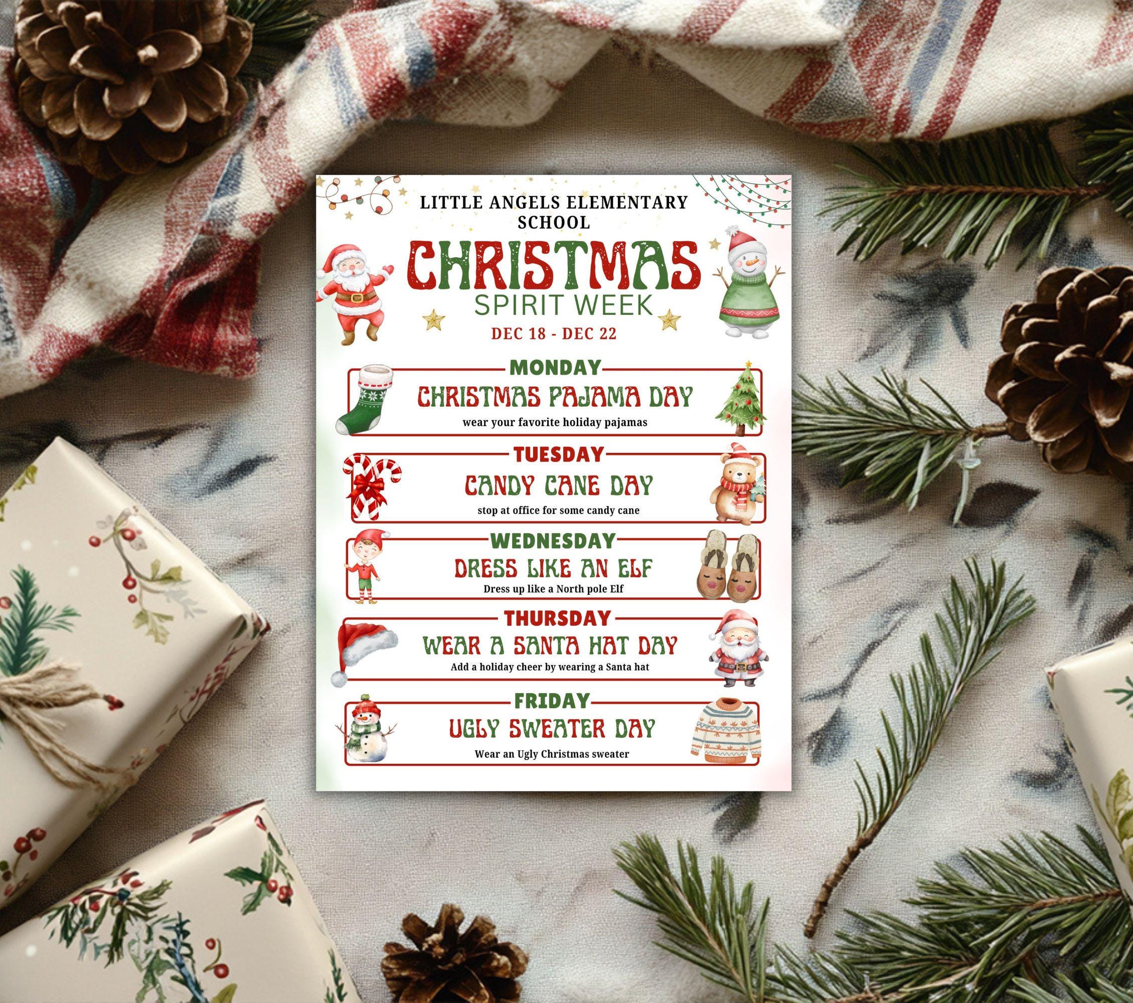 Holiday School Spirit Week Flyer Editable, Winter Spirit Week, December ...