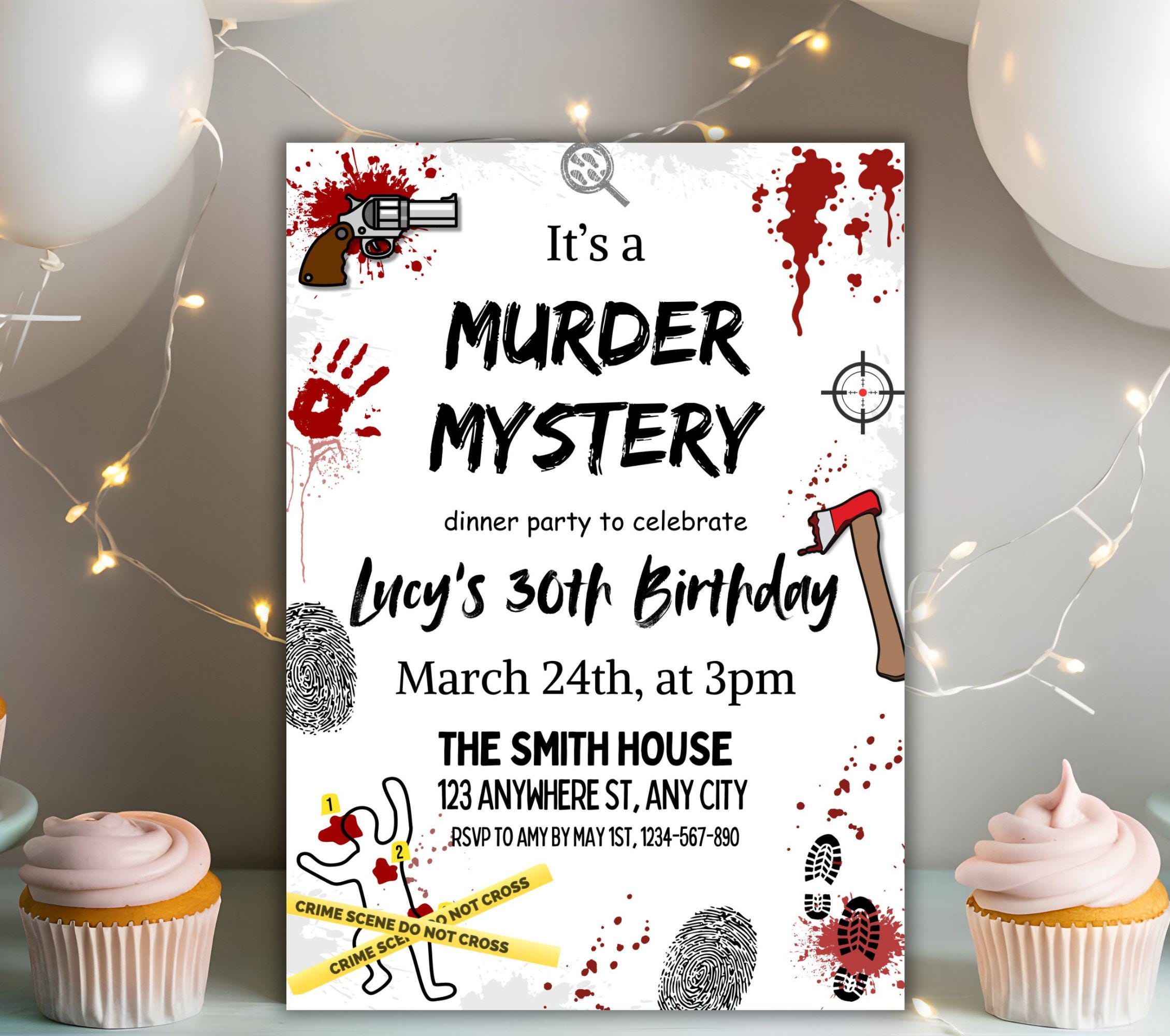 Editable Mystery Birthday Dinner Party Invitation, Murder Mystery Party ...