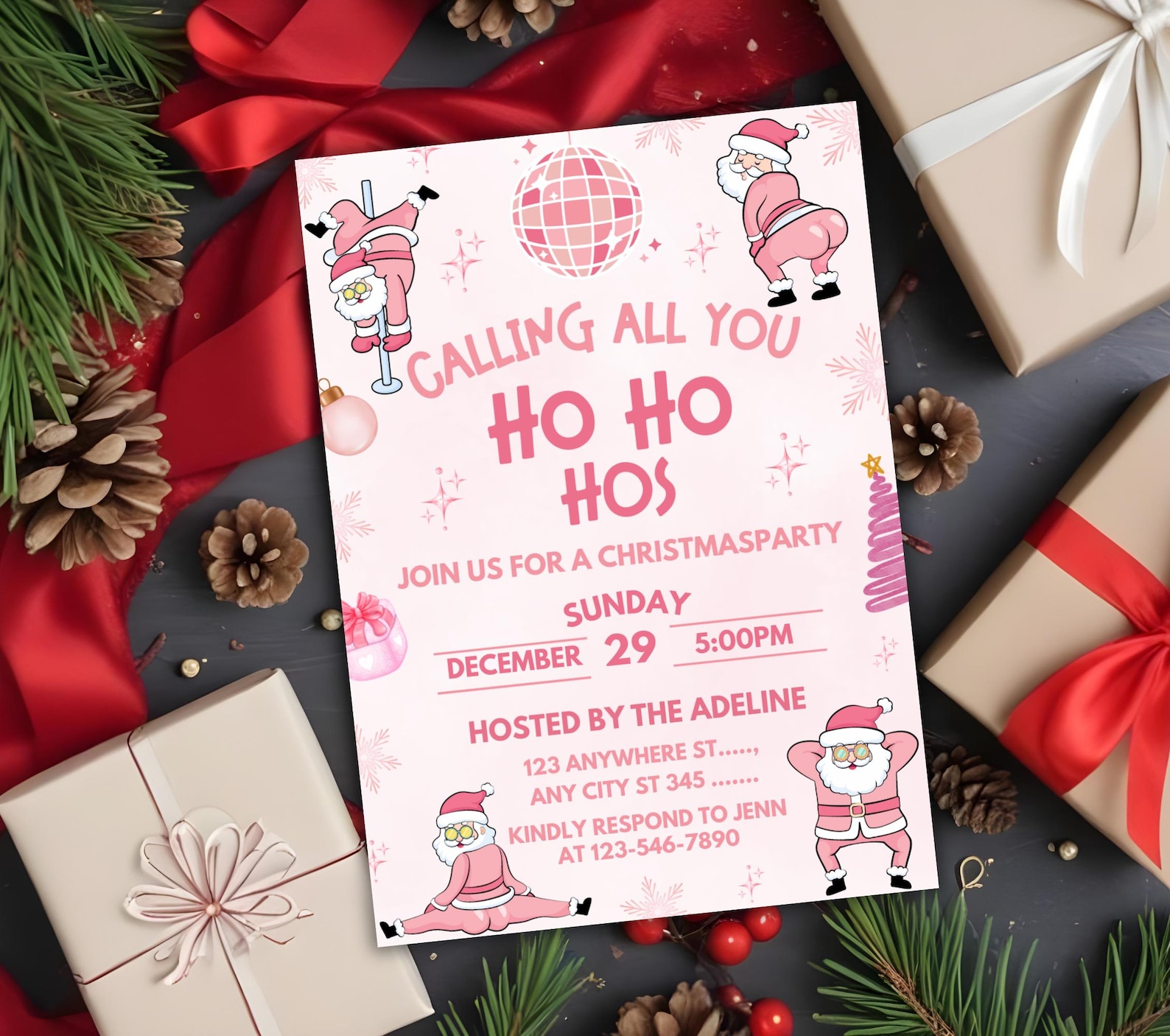 Calling All You Ho Ho Hos Invitation Christmas Girls Night Invite Funny ...