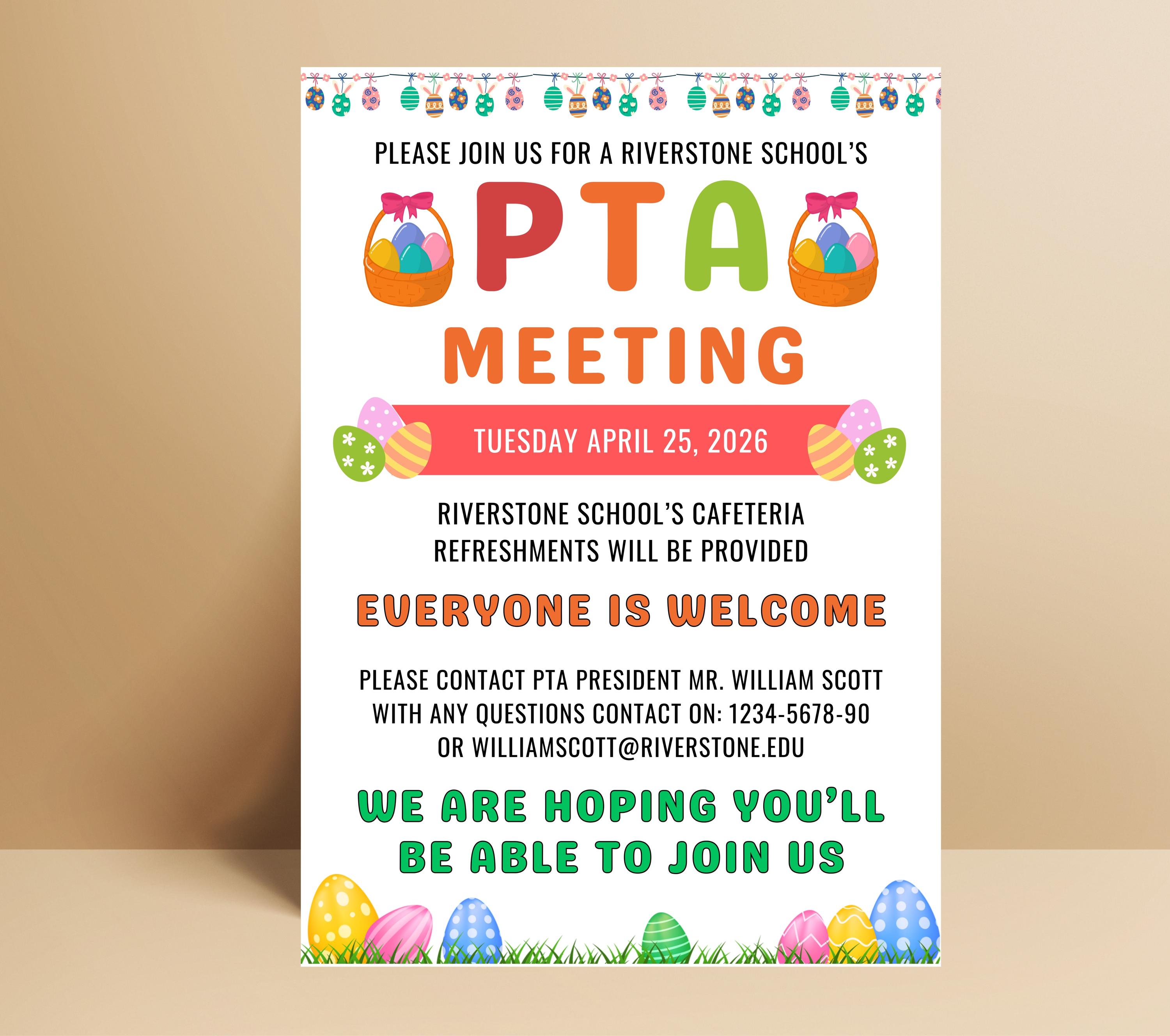 Editable March PTA Meeting Flyer, School Recruitment, St Patrick ...