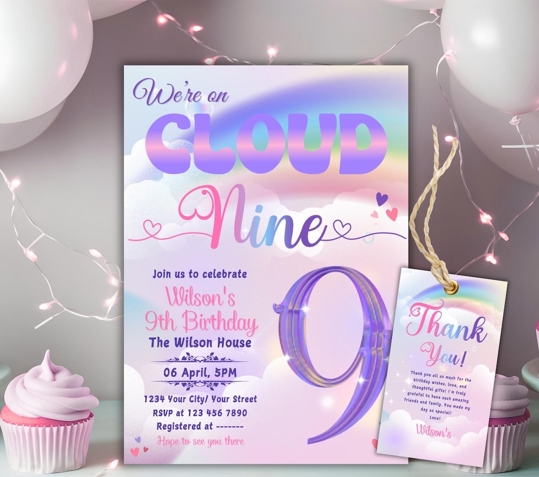 Editable Cloud 9 Birthday Invitation, Cloud Nine Birthday Invitation ...