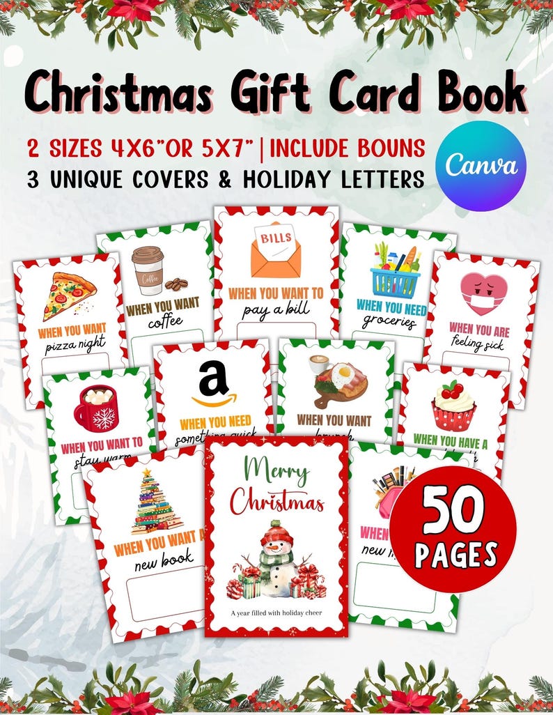 Editable Christmas Gift Card Book, Printable Christmas Gift Card Book ...