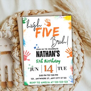 High Five 5th Birthday Invitation Editable, Hi Five Invite Template ...