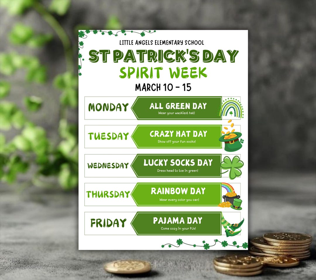 Editable St.patricks School Spirit Week Flyer Template, St. Patty's PTA ...