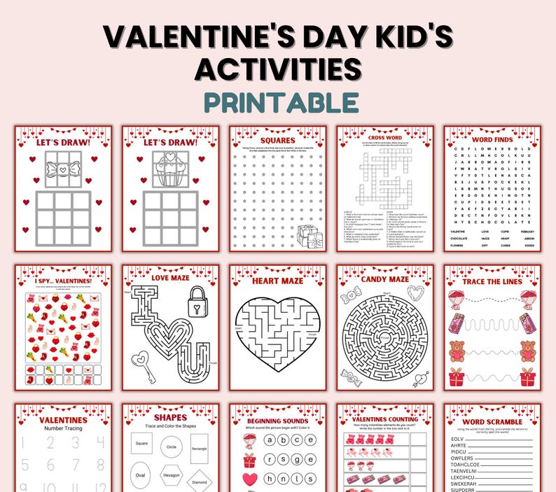 Valentine's Day Kid's Activities Printable, Valentines Party Games ...