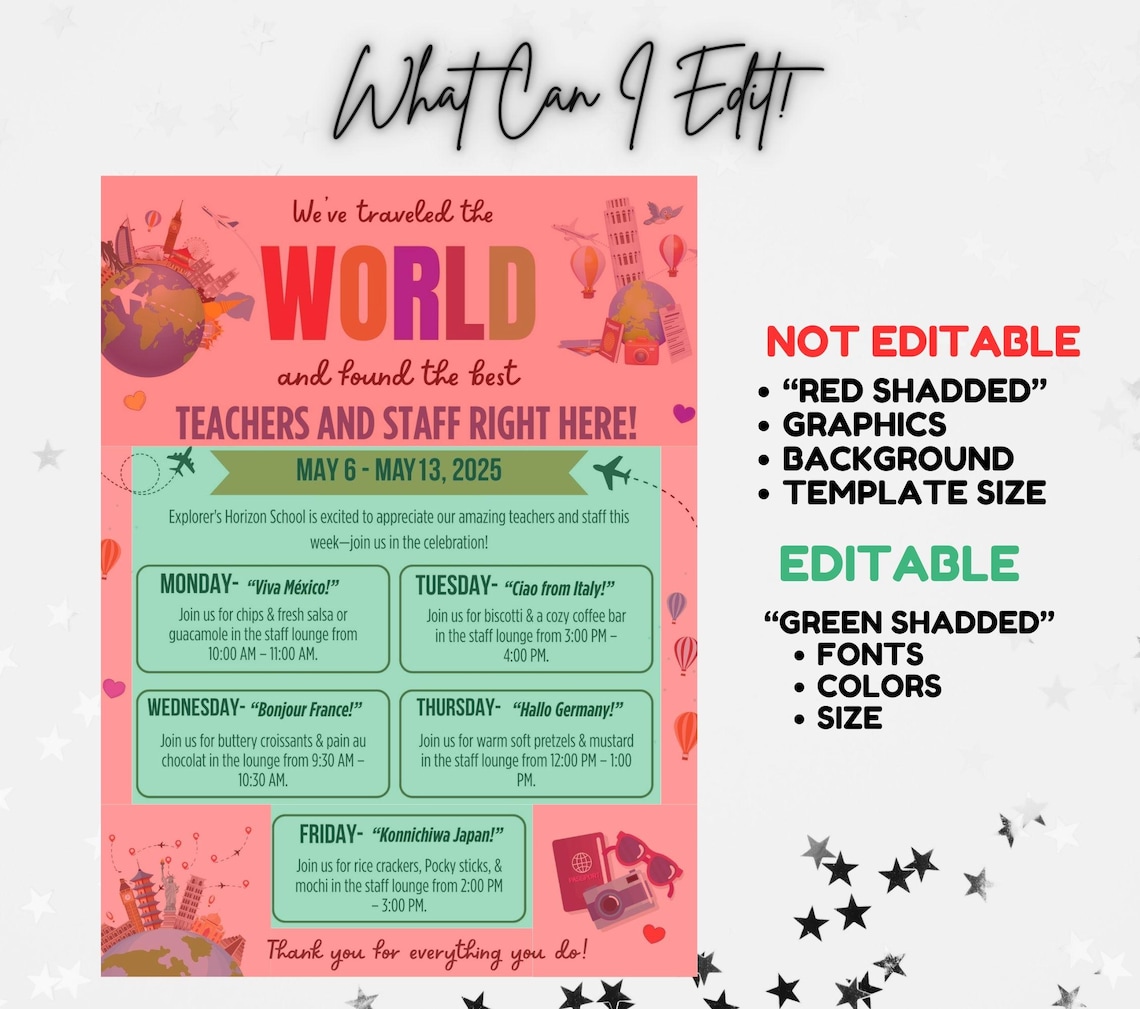 Editable International Theme Teacher & Staff Appreciation Around the ...