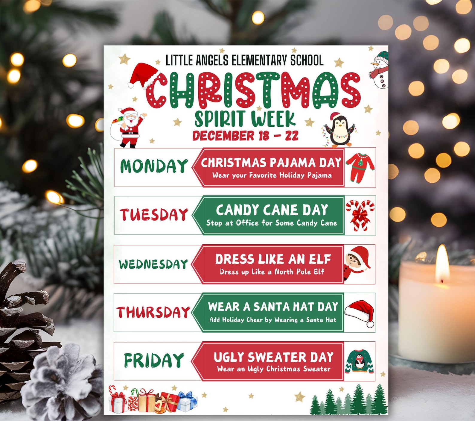 Holiday School Spirit Week Flyer Editable, Winter Spirit Week, December ...