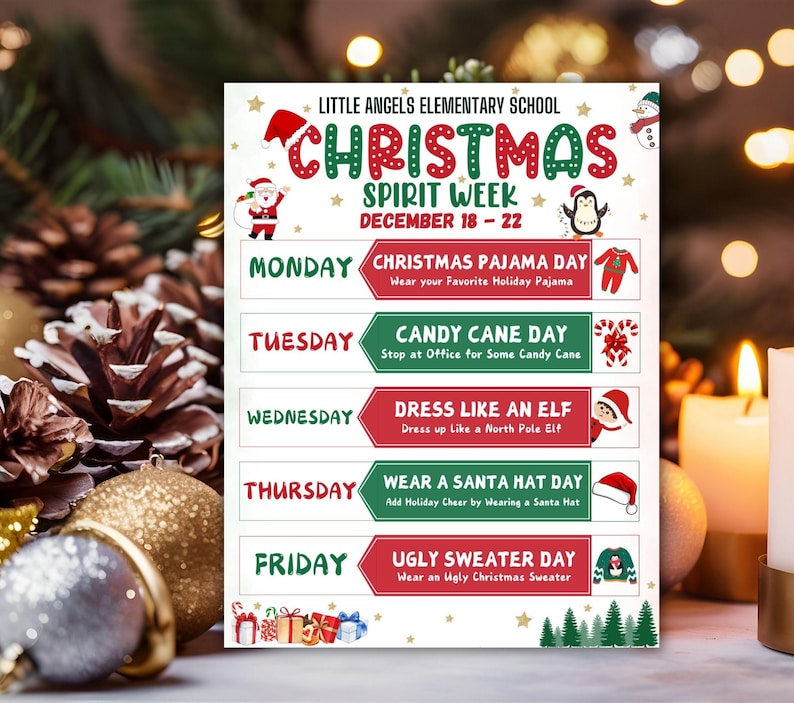 Holiday School Spirit Week Flyer Editable, Winter Spirit Week, December ...