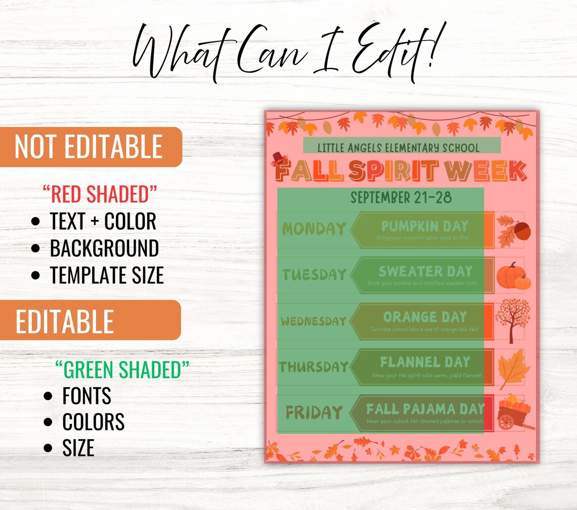 Editable Fall Autum School Spirit Week Flyer Template, Fall Themed ...