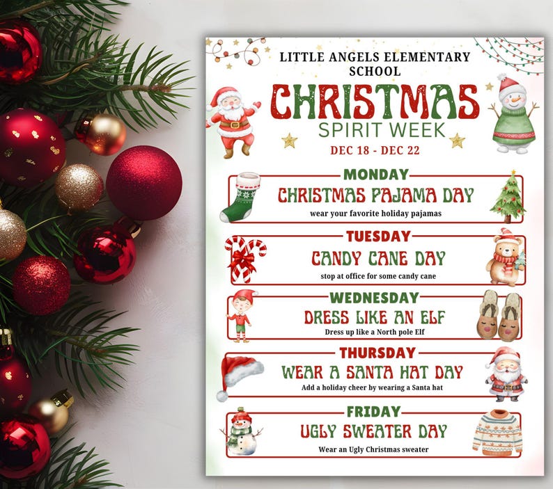Holiday School Spirit Week Flyer Editable, Winter Spirit Week, December ...