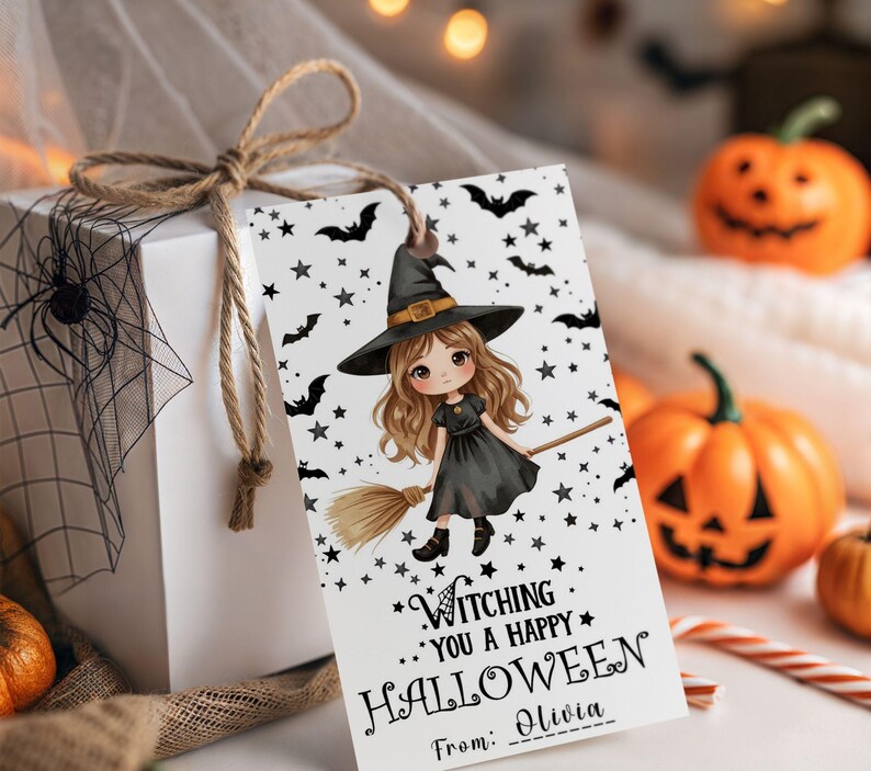 Halloween Witch Favor Tag, Witching You a Happy Halloween Gift Tag ...