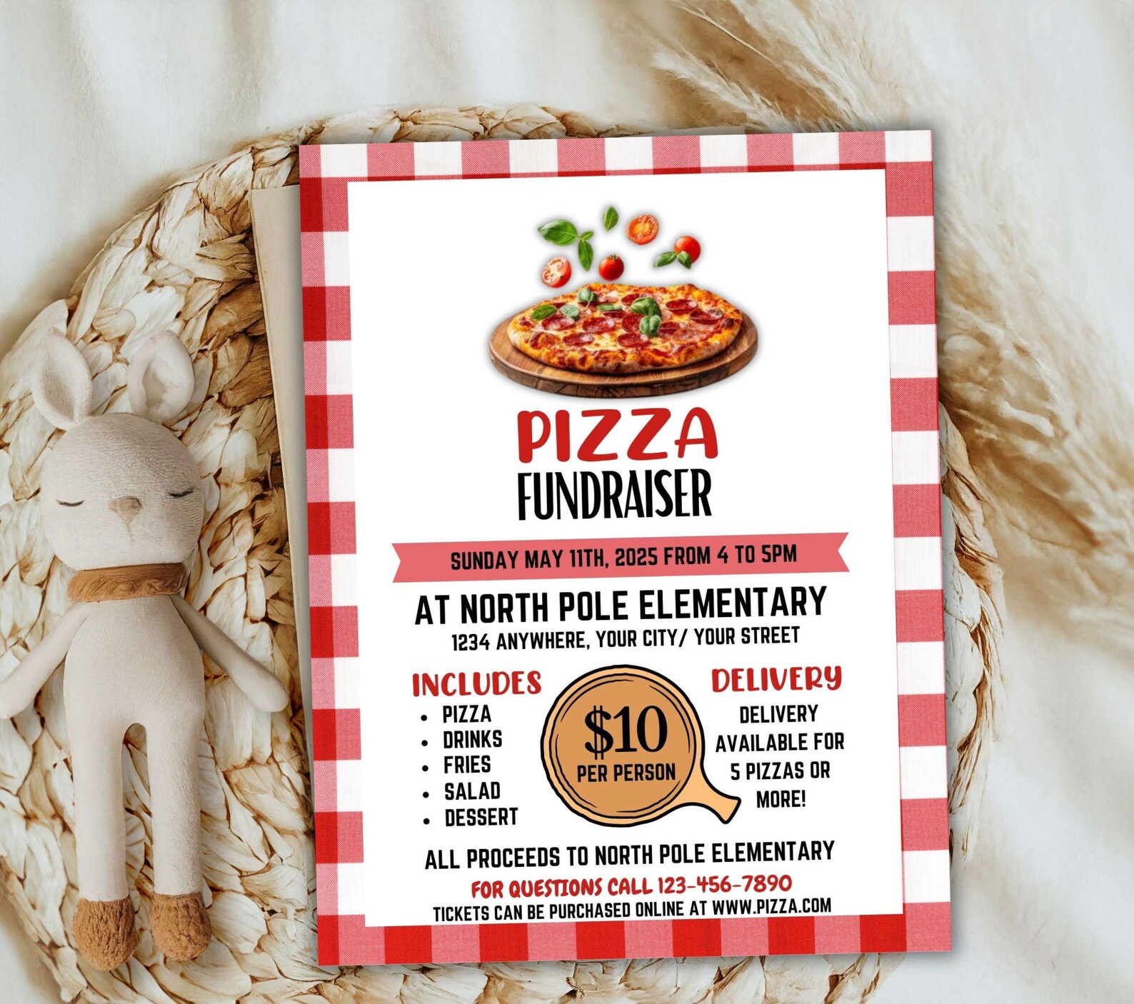 Editable Pizza Dinner Fundraiser Flyer Template, PTA PTO School Church ...