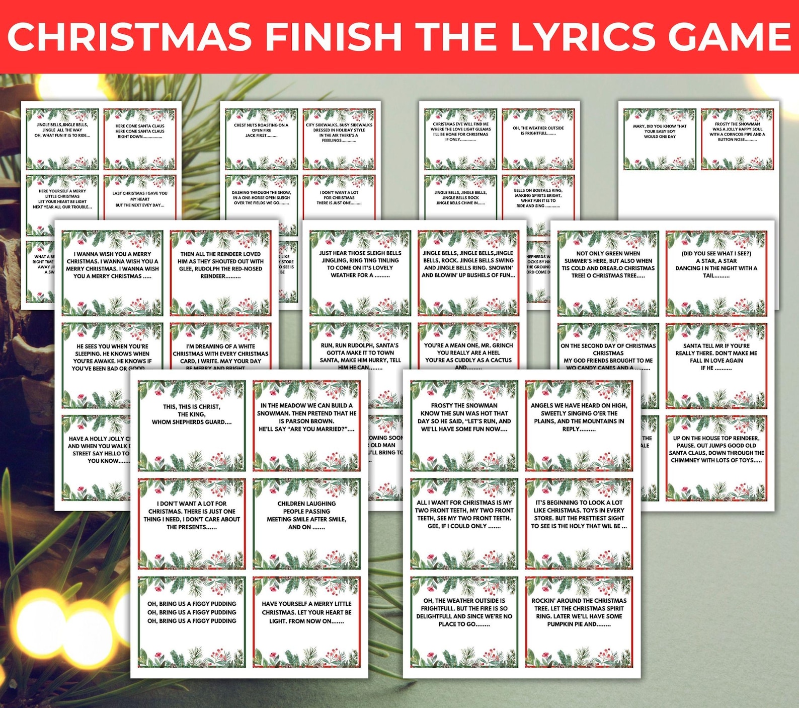 Christmas Carol Finish the Lyric Game, Christmas Song Trivia Game ...