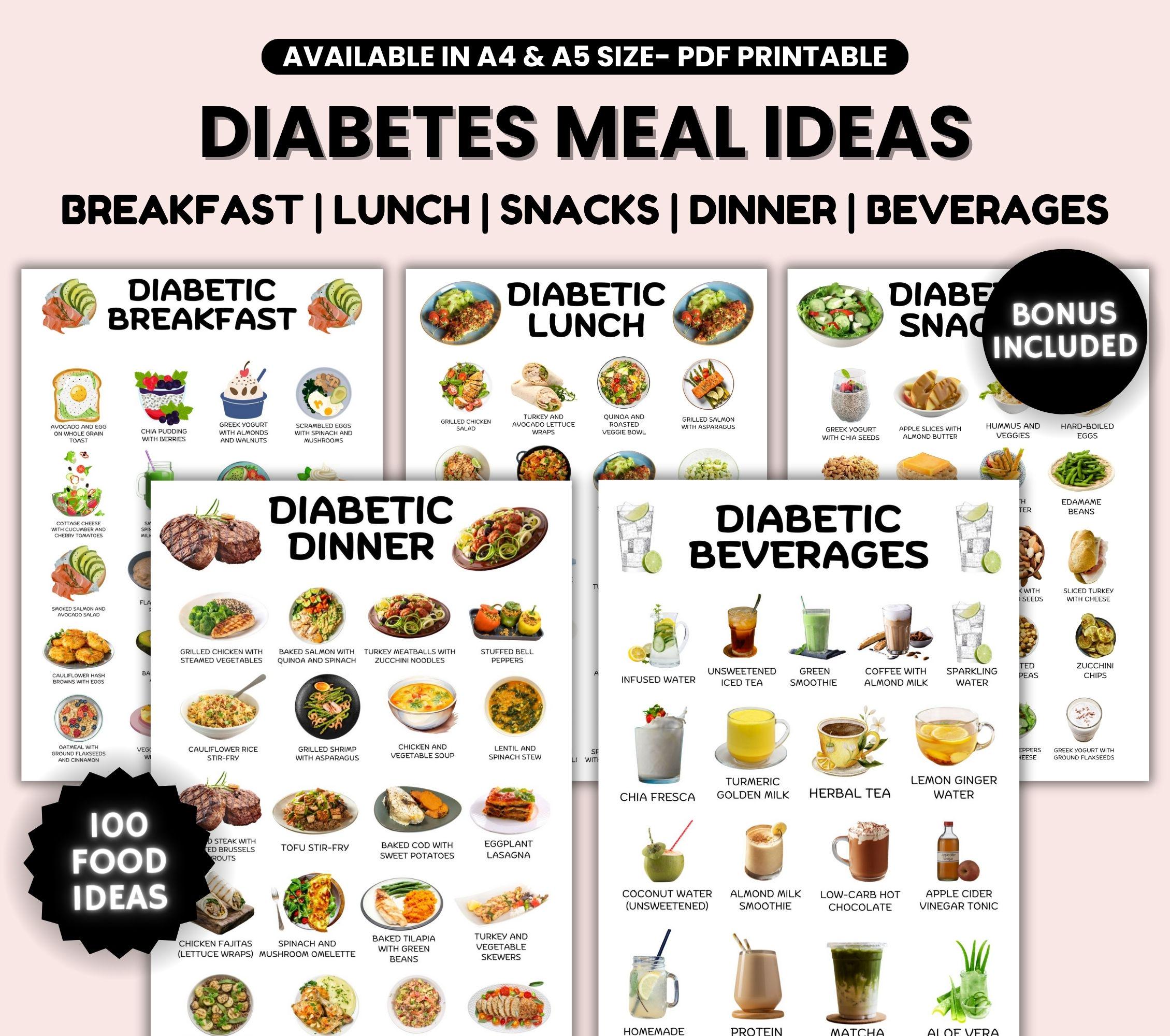 Diabetes Meal Ideas Printable, Diabetic Food Chart, Diabetic Diet Sheet ...