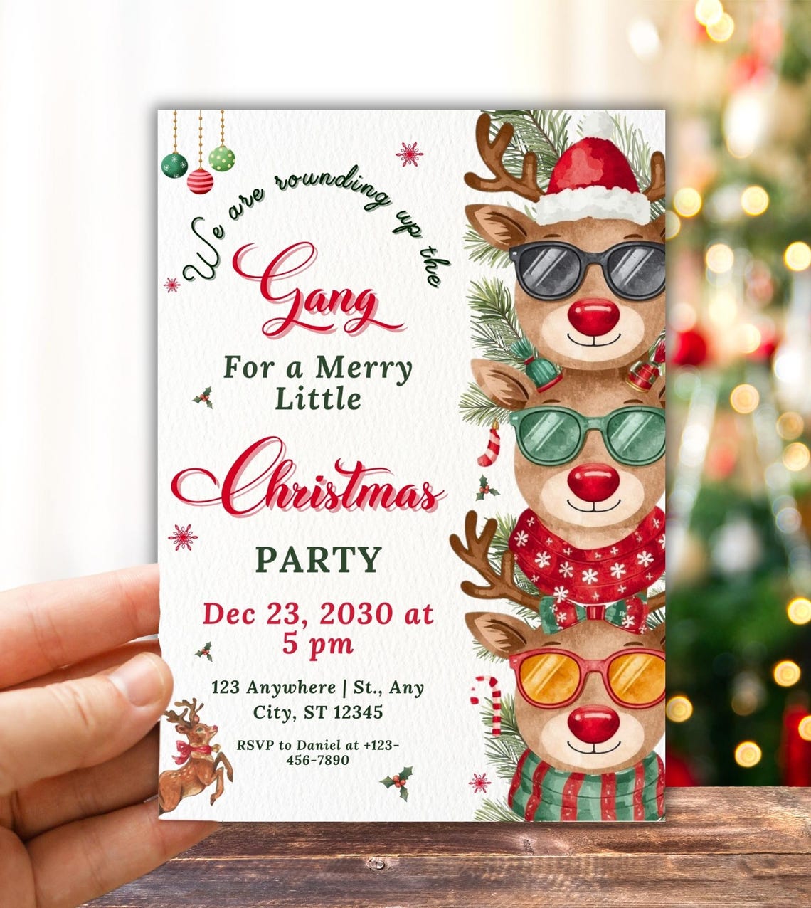 Editable Reindeer Christmas Party Invitation: Holiday Party Invitation ...