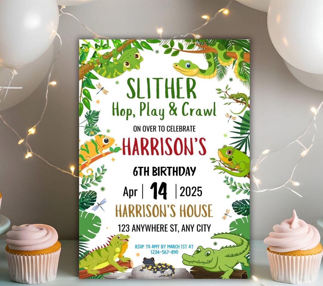 Editable Reptile Birthday Invitation Template, Slither Hop and Crawl ...