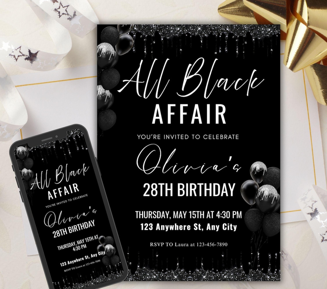 Editable All Black Affair Invitation Template, All Black Party ...