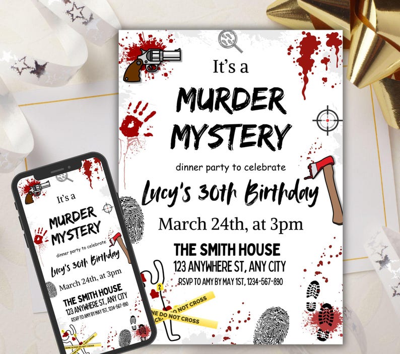 Editable Mystery Birthday Dinner Party Invitation, Murder Mystery Party ...