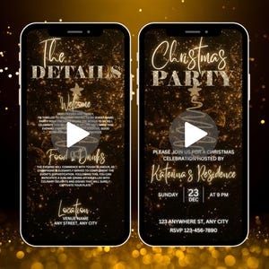 Digital Christmas Party Invitation Video, Animated Gold Xmas Holiday ...