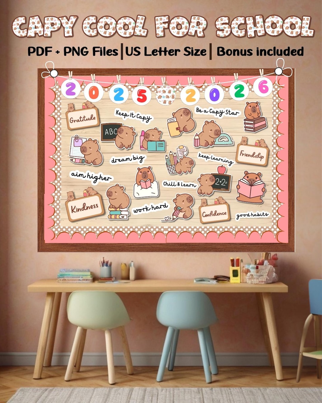 Cute Capybara Classroom Door Decor Kit Printable, Back to School ...
