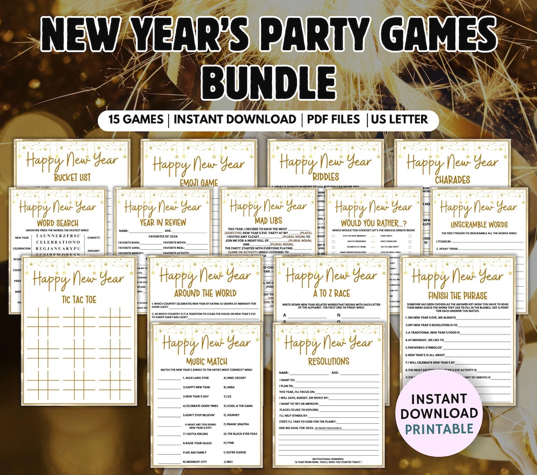 New Years Games Printable, New Year's Eve Game Bundle, New Year Party ...