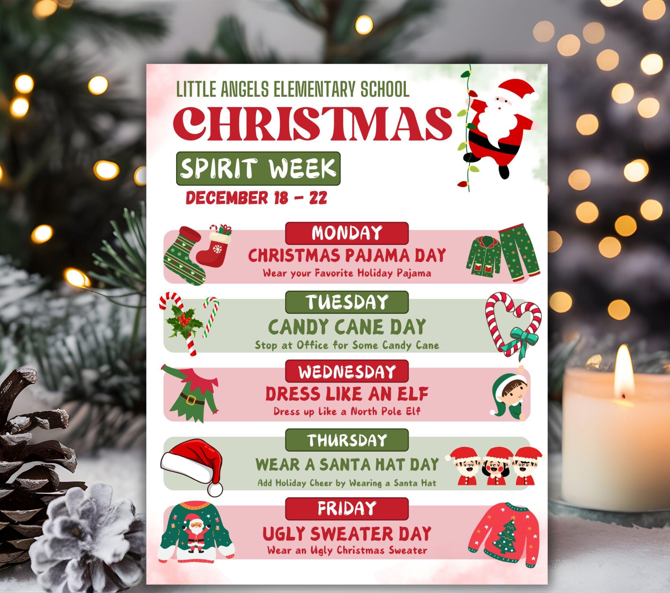 Holiday School Spirit Week Flyer Editable, Winter Spirit Week, December ...