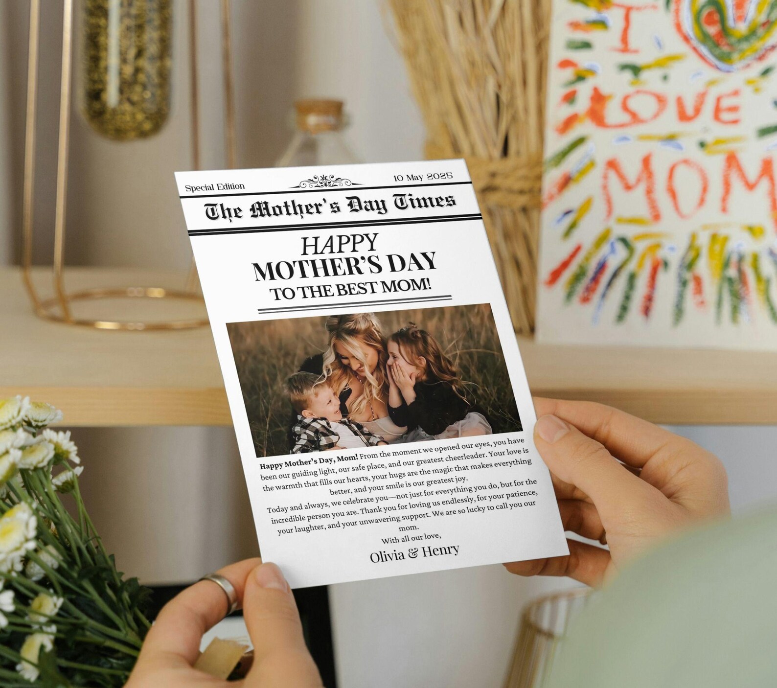 Editable Mothers Day Newspaper Template, Personalized Mother's Day Gift ...