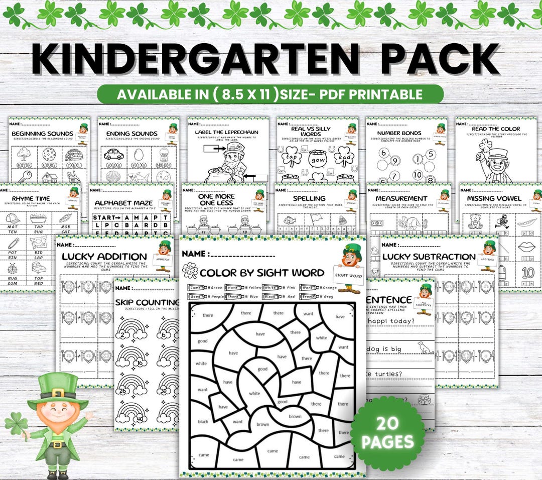 St. Patrick's Day Kindergarten Pack, Math Literacy Printable, March ...