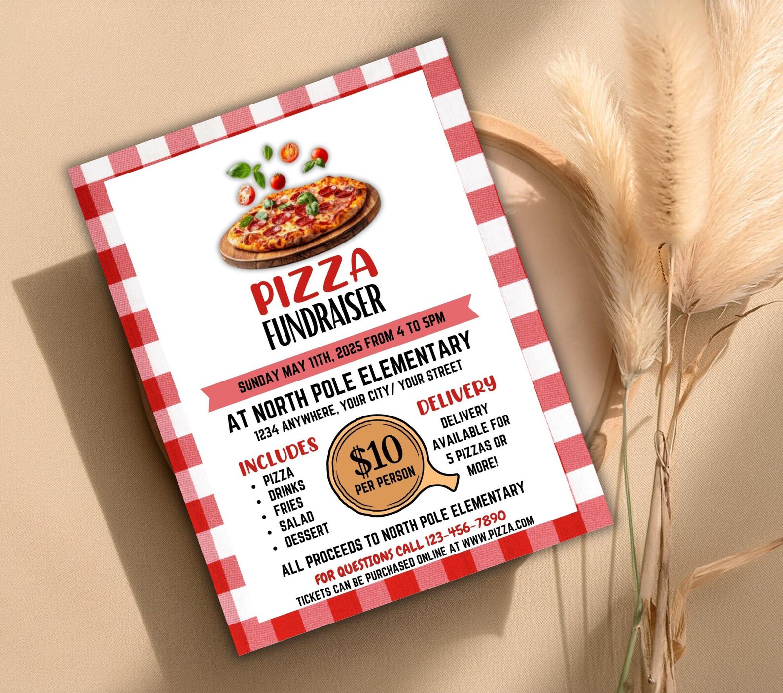 Editable Pizza Dinner Fundraiser Flyer Template, PTA PTO School Church ...