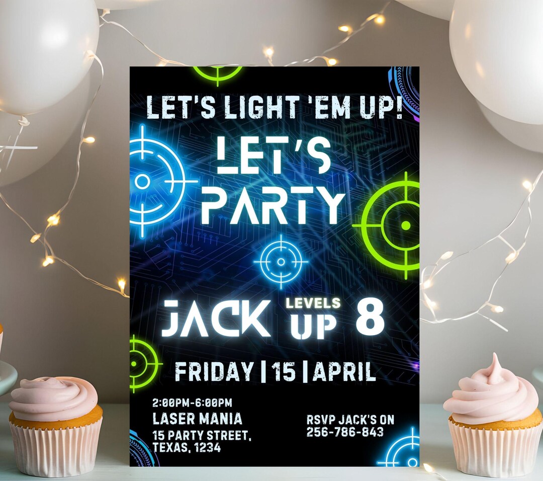 Editable Laser Tag Birthday Invitation, Neon Laser Tag Invite, Glow ...