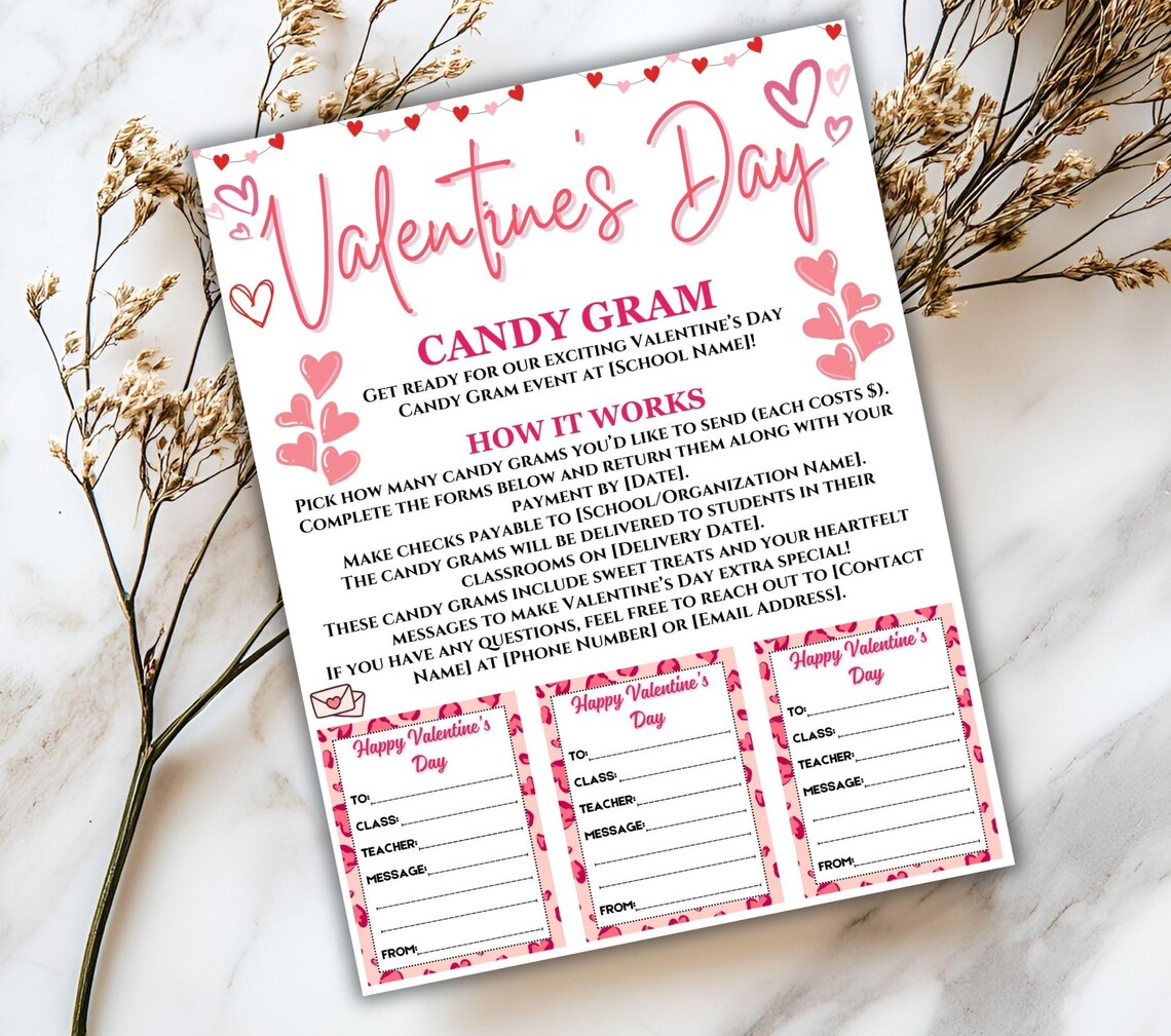 Editable Valentine's Day Candy Gram Fundraiser Flyer Template, Class ...