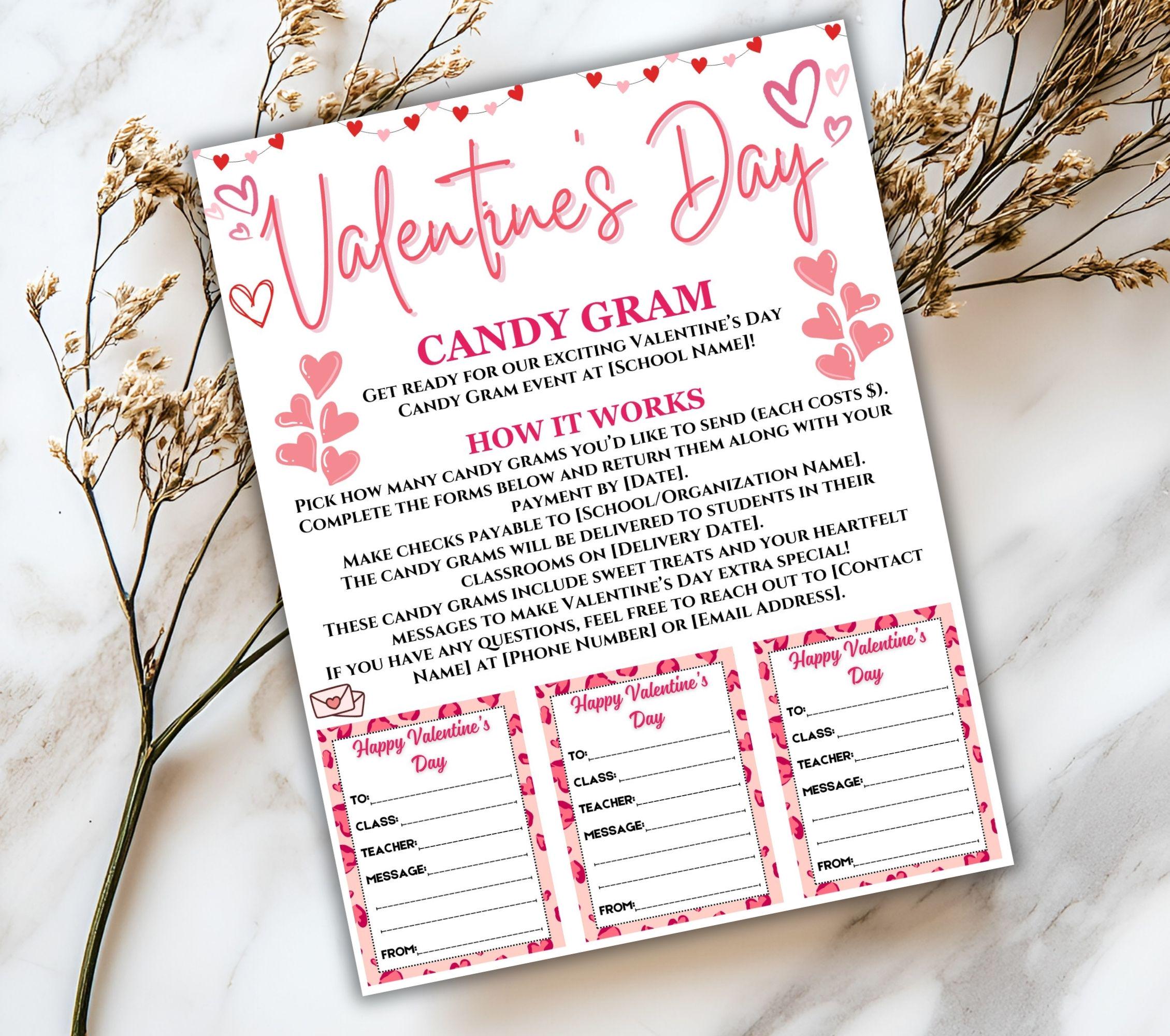 Editable Valentine's Day Candy Gram Fundraiser Flyer Template, Class ...