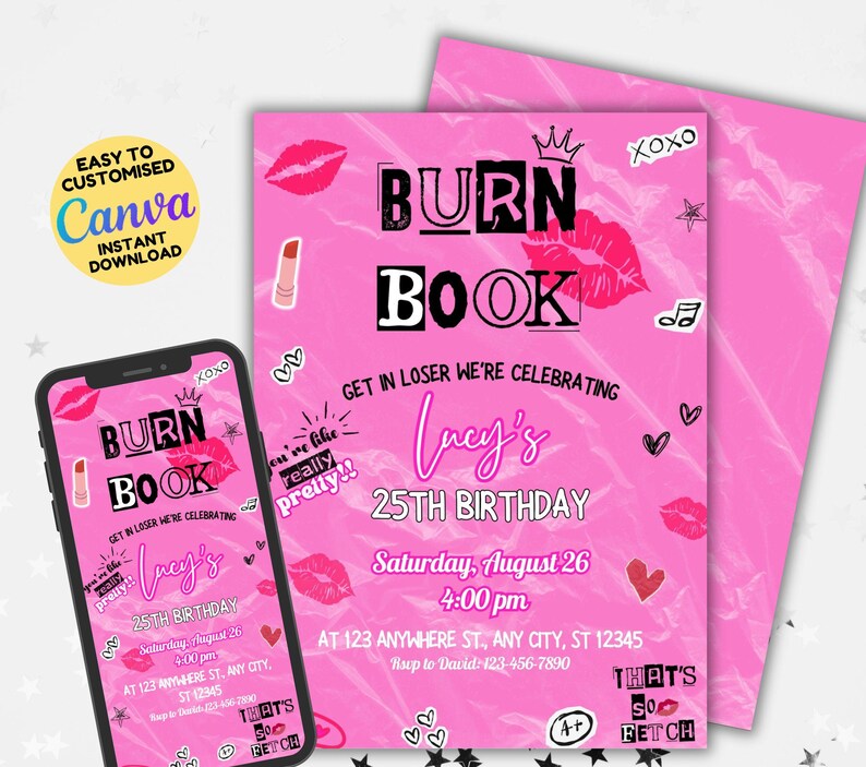 Editable Mean Girls Inspired Birthday Invitation Template, Mean Girl's ...