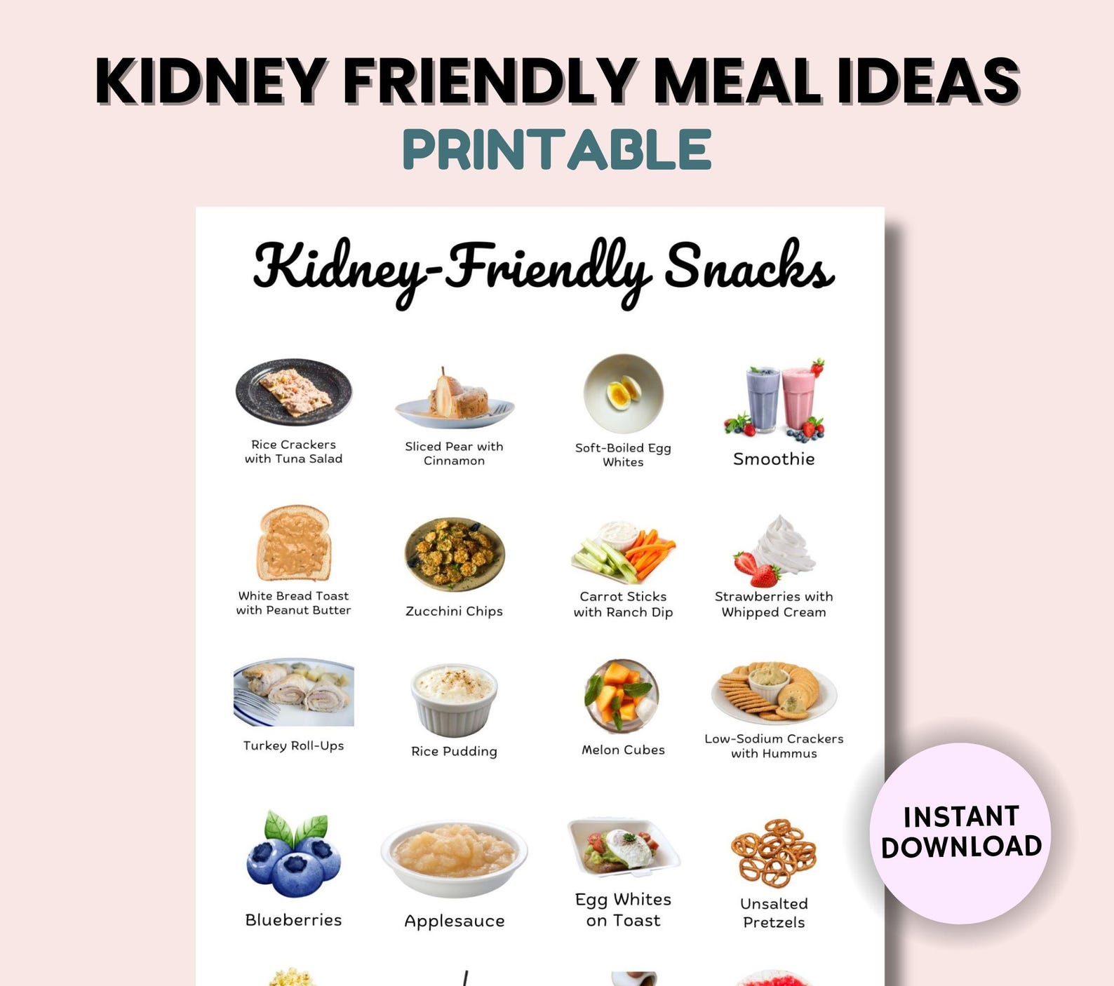 Kidney Friendly Meal Ideas Printable, Kidney Diet Meal Plan for Kidney ...