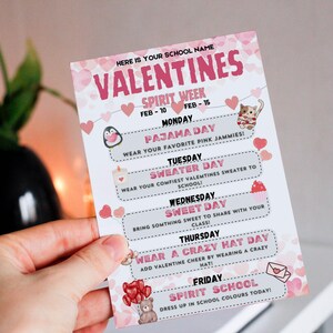 Editable Valentine's School Spirit Week Flyer, PTO Schedule, February ...