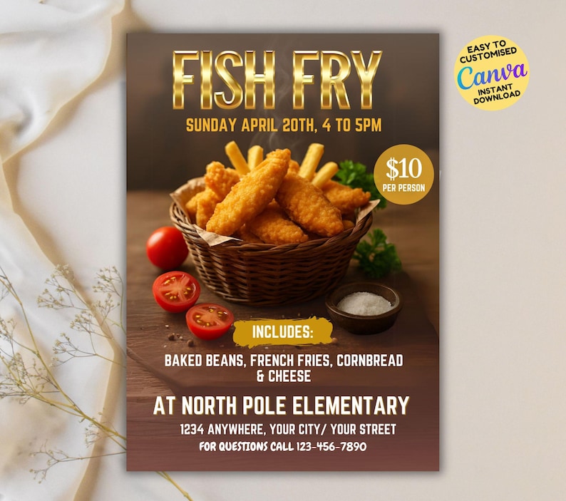 Editable Fish Fry Fundraiser Flyer Template (5x7 In) - Etsy