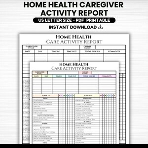 Printable Home Health Caregiver Activity Report, Elder Care Checklist ...