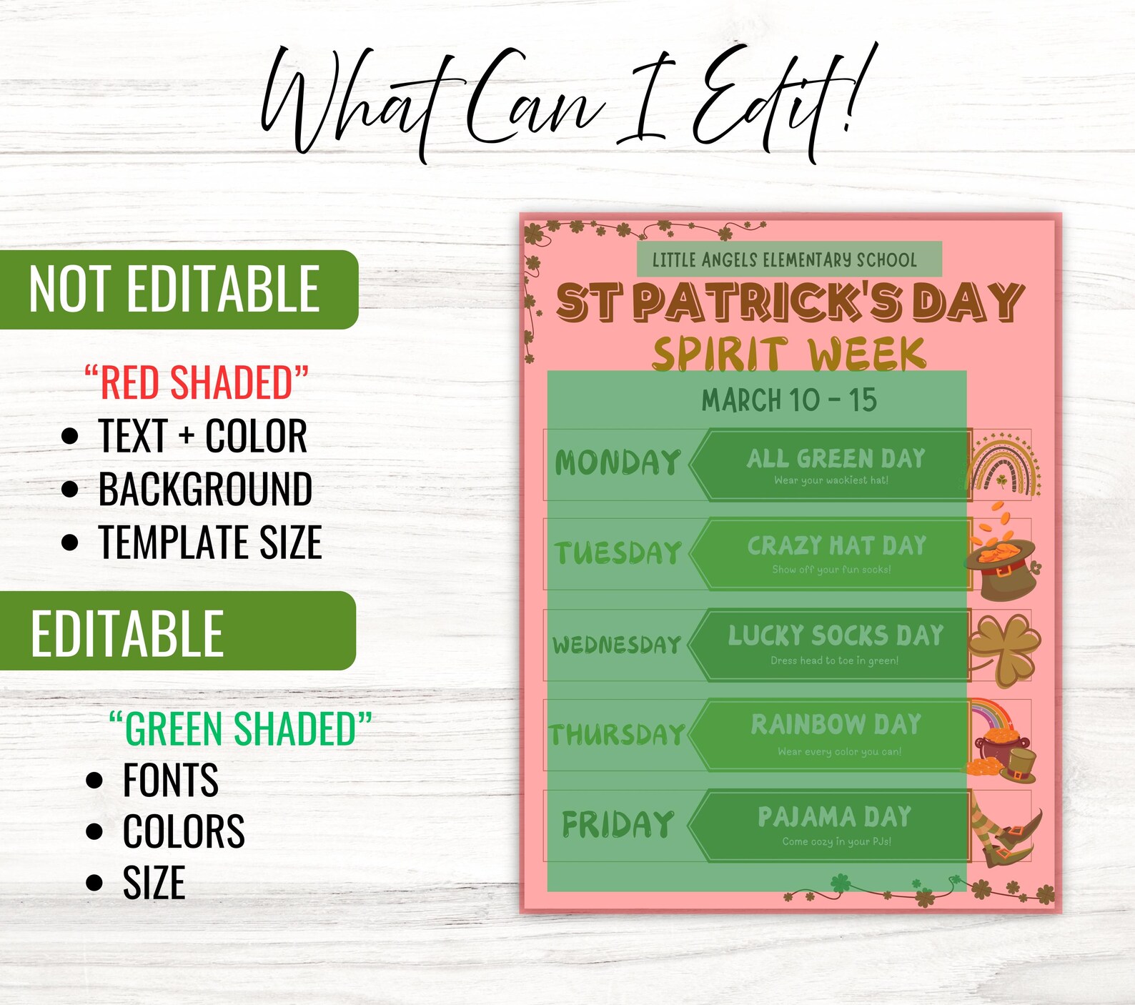 Editable St.patricks School Spirit Week Flyer Template, St. Patty's PTA ...