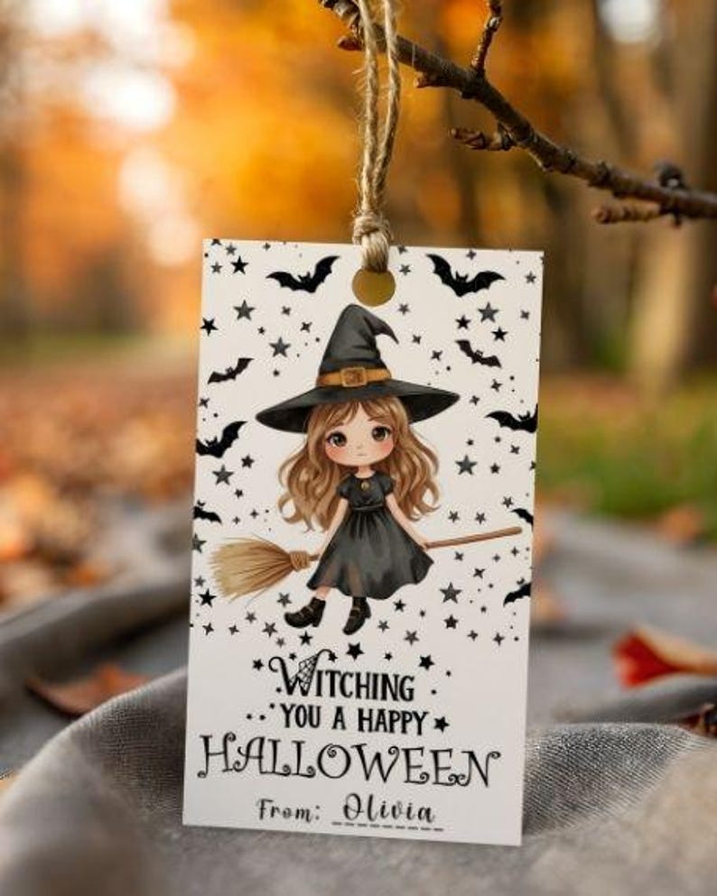 Halloween Witch Favor Tag, Witching You a Happy Halloween Gift Tag ...